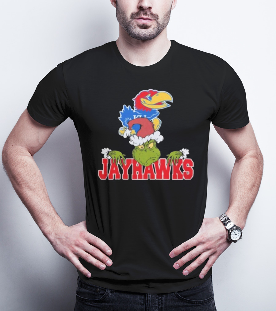 Kansas Jayhawks Grinch Christmas NCAA Football T-Shirt