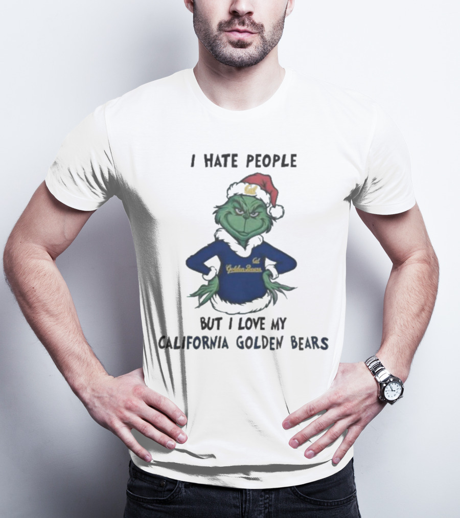 I Hate People But I Love My California Golden Bears Grinch Christmas Santa Hat T-Shirt