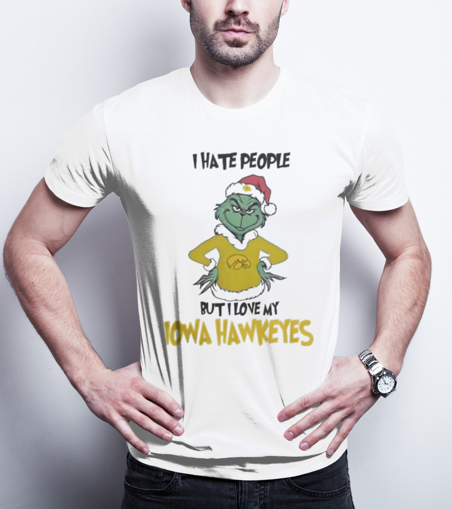 Grinch I Hate People But I Love My Iowa Hawkeyes Merry Christmas T-Shirt
