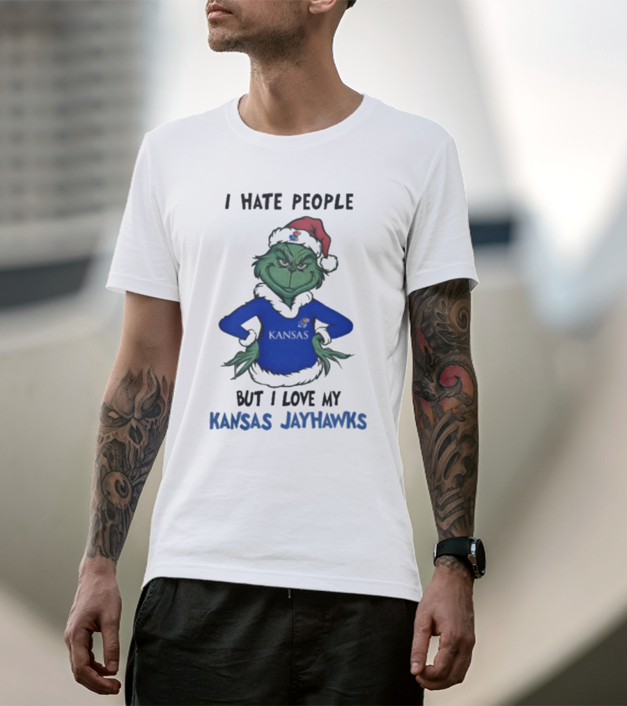 I Hate People But I Love My Kansas Jayhawks Grinch Christmas T-Shirt