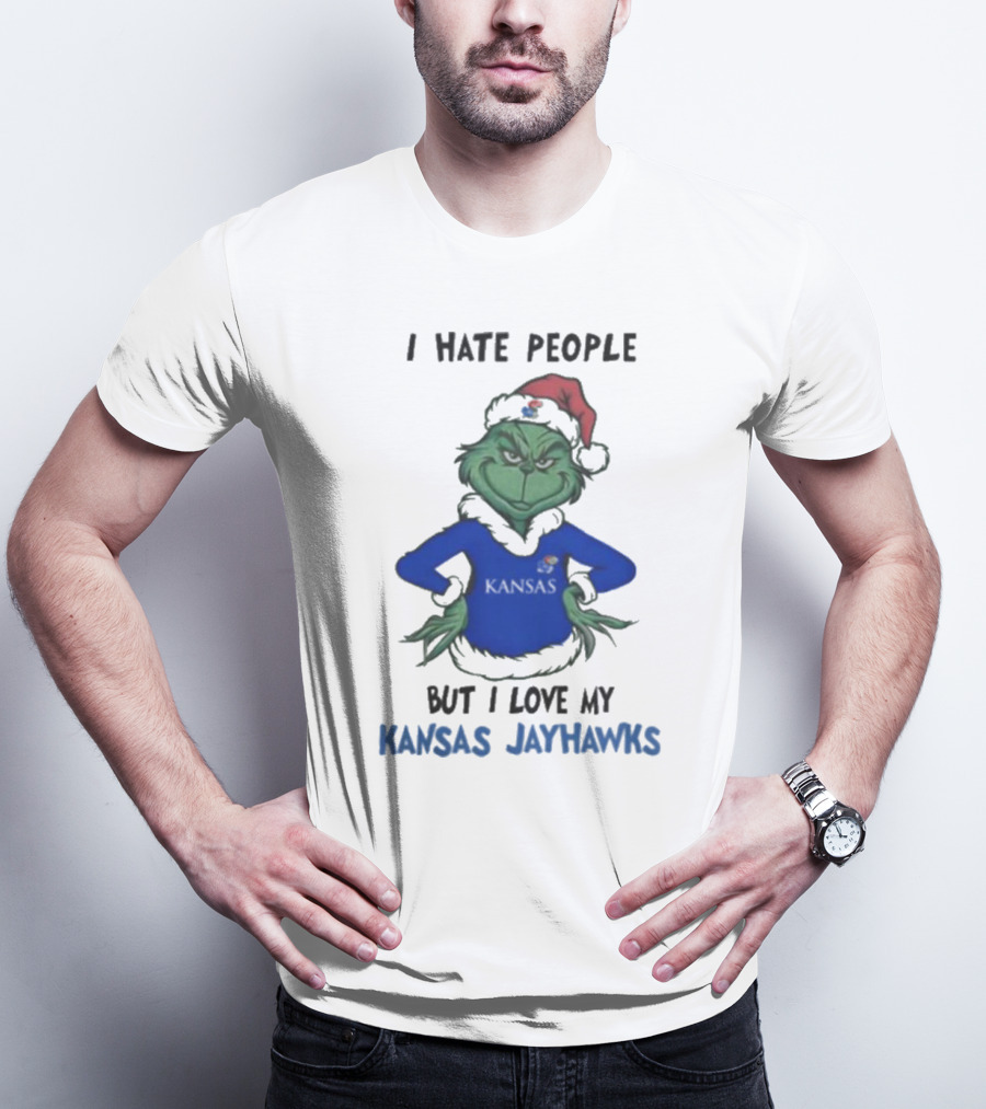 I Hate People But I Love My Kansas Jayhawks Grinch Christmas T-Shirt