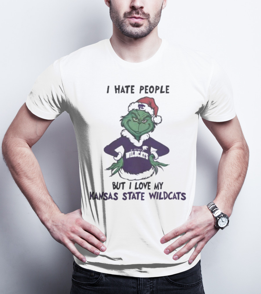 I Hate People But I Love My Kansas State Wildcats Grinch Merry Christmas T-Shirt