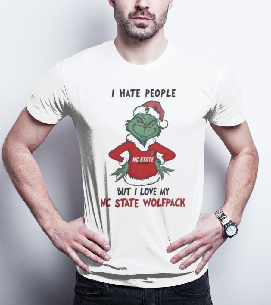 I Hate People But I Love My NC State Wolfpack Grinch Christmas T-Shirt