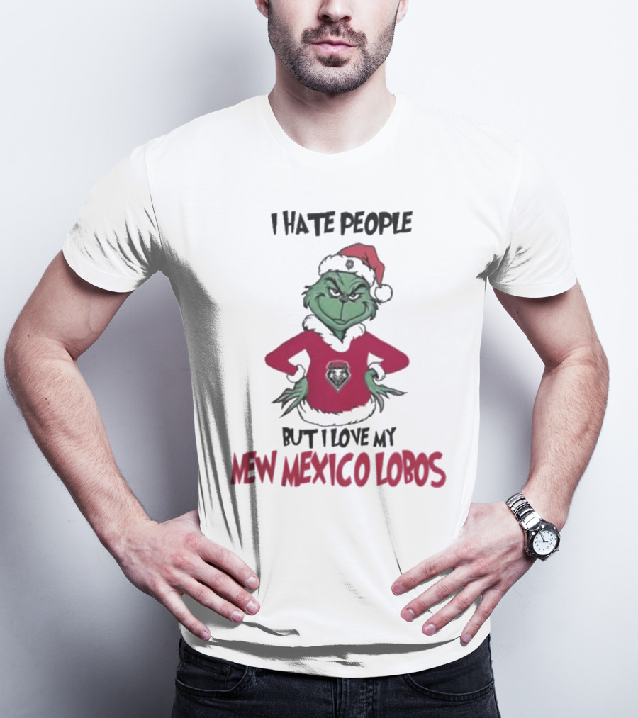 I Hate People But I Love My New Mexico Lobos Grinch Merry Christmas T-Shirt