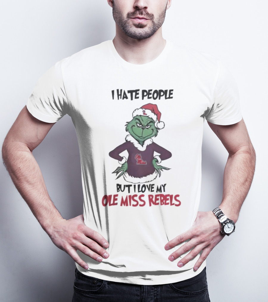 I Hate People But I Love My Ole Miss Rebels Grinch Christmas Football Fan T-Shirt