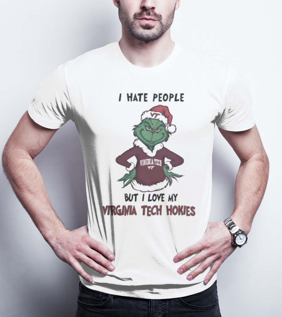 I Hate People But I Love My Virginia Tech Hokies Grinch Xmas T-Shirt