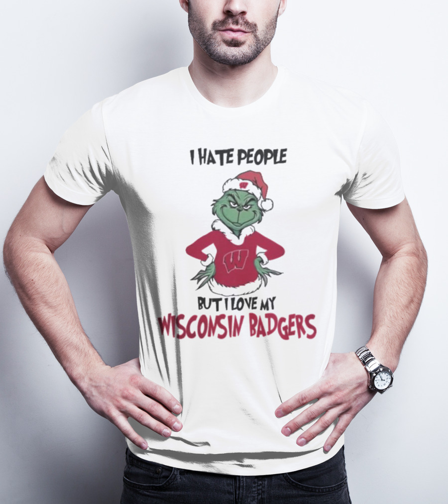 I Hate People But I Love My Wisconsin Badgers Grinch Christmas T-Shirt