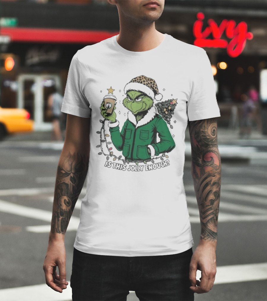 Boston Celtics X Santa Grinch Is This Jolly Enough Merry Christmas Coffee Lights Tree T-Shirt