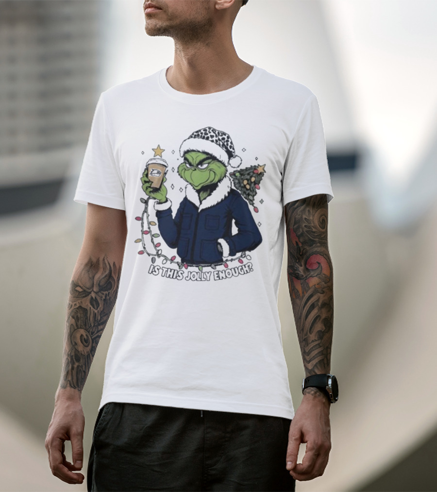 Georgia Southern Eagles X Santa Grinch Holding Holiday Coffee Cup Is This Jolly Enough Merry Christmas T-Shirt