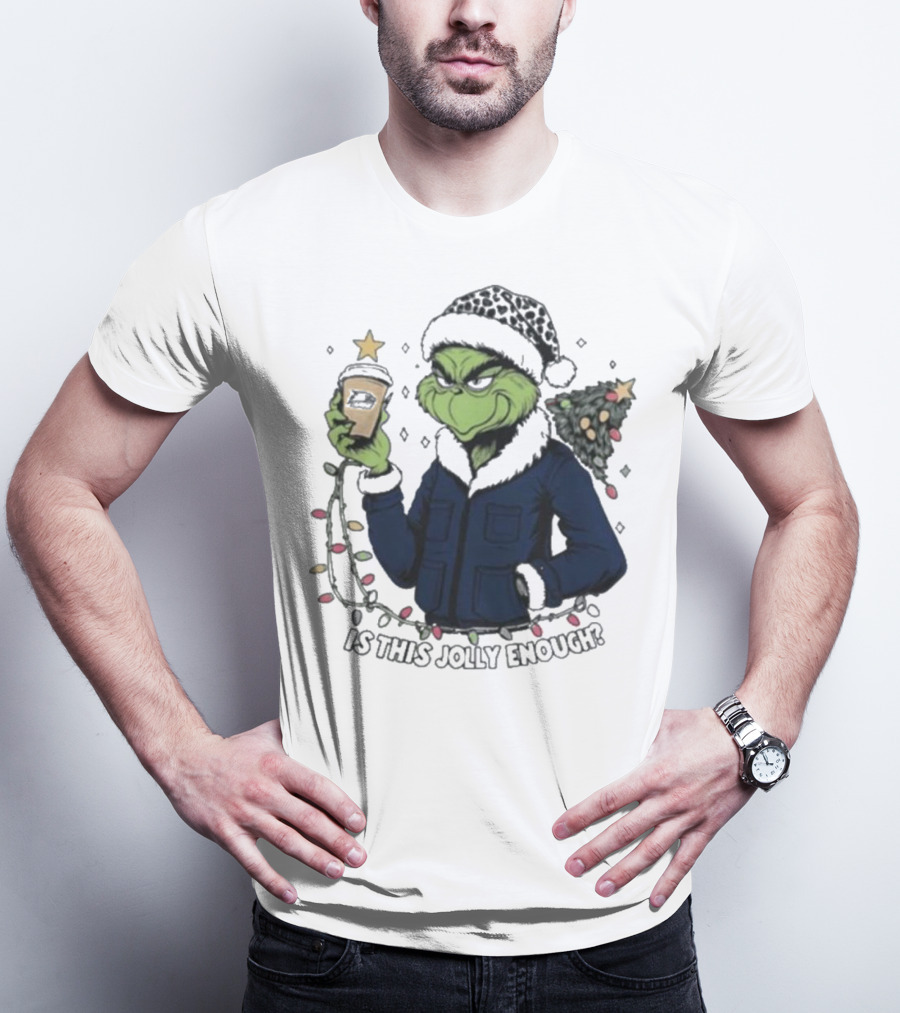 Georgia Southern Eagles X Santa Grinch Holding Holiday Coffee Cup Is This Jolly Enough Merry Christmas T-Shirt
