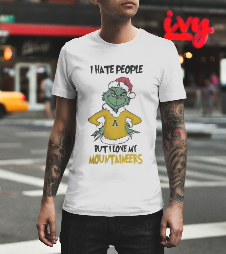I Hate People But I Love My Appalachian State Mountaineers Grinch Santa Holiday Spirit T-Shirt