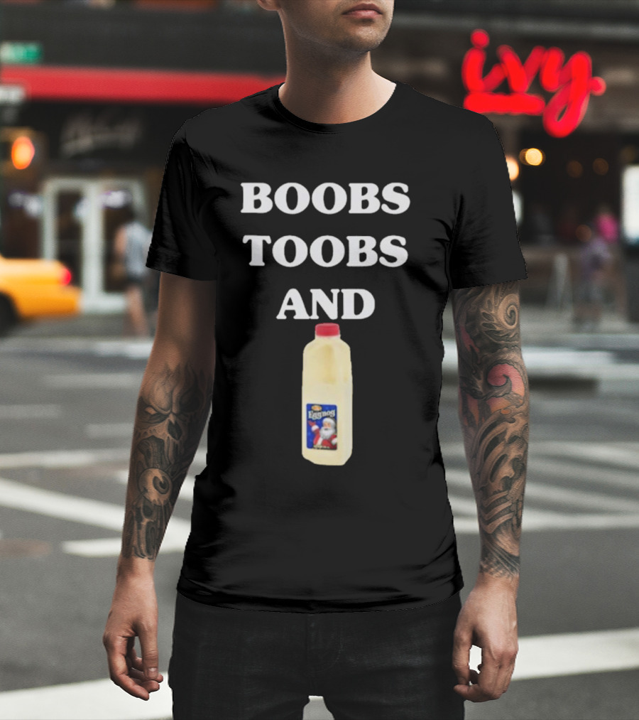 Boobs Toobs And Eggnog Santa Christmas T-Shirt
