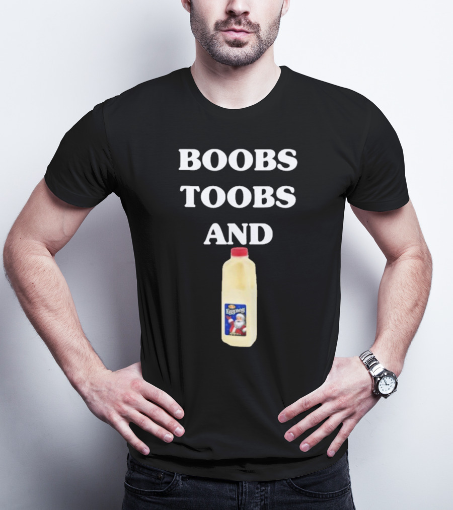 Boobs Toobs And Eggnog Santa Christmas T-Shirt
