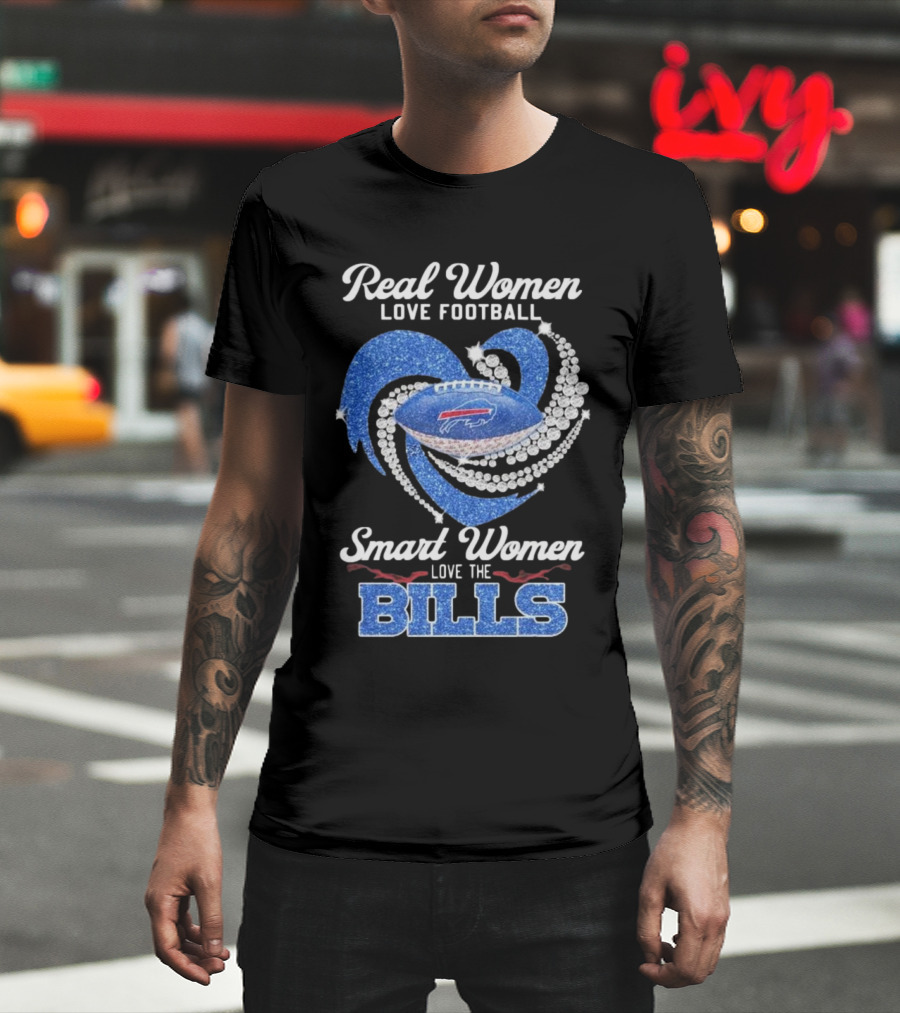 Real Women Love Football Smart Women Love The Bills Diamond Heart Buffalo Bills T-Shirt