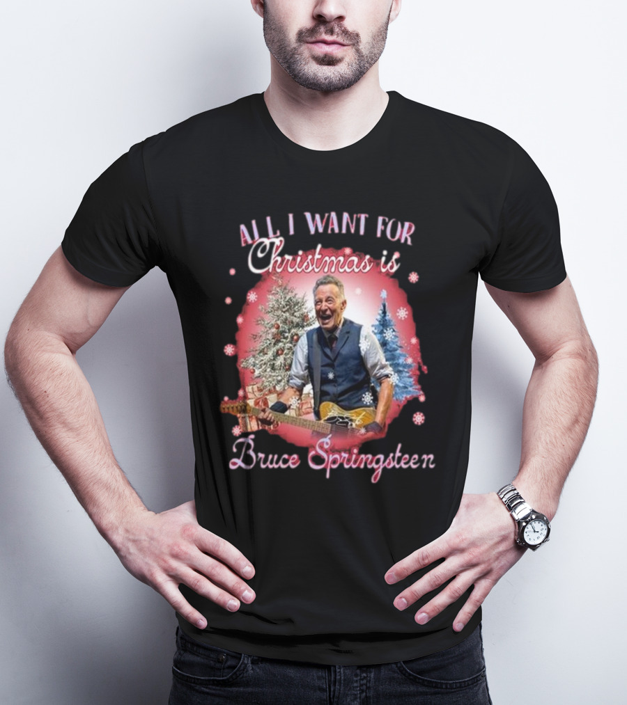 All I Want For Christmas Is Bruce Springsteen Snowflakes Christmas Trees T-Shirt