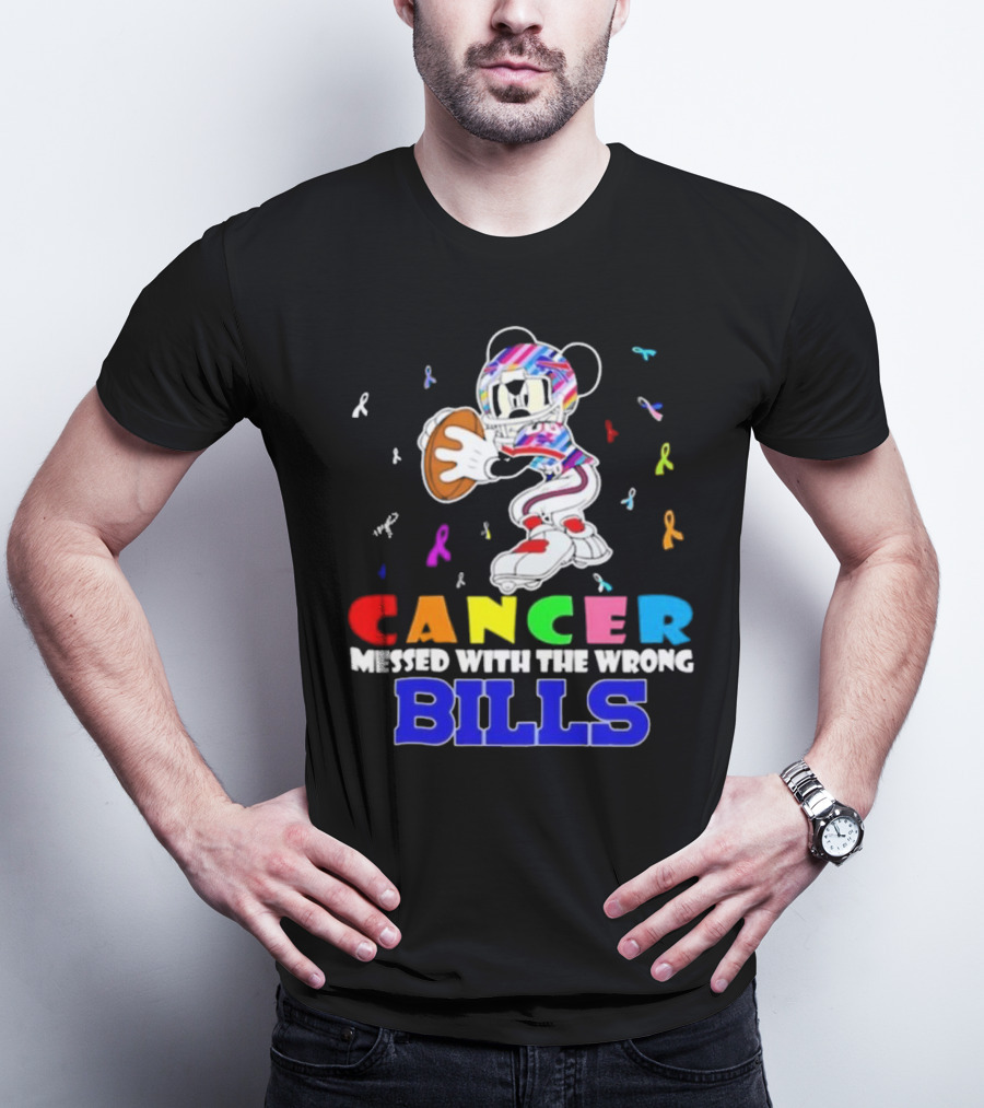 Cancer Messed With The Wrong Bills Mickey Football Ribbons T-Shirt