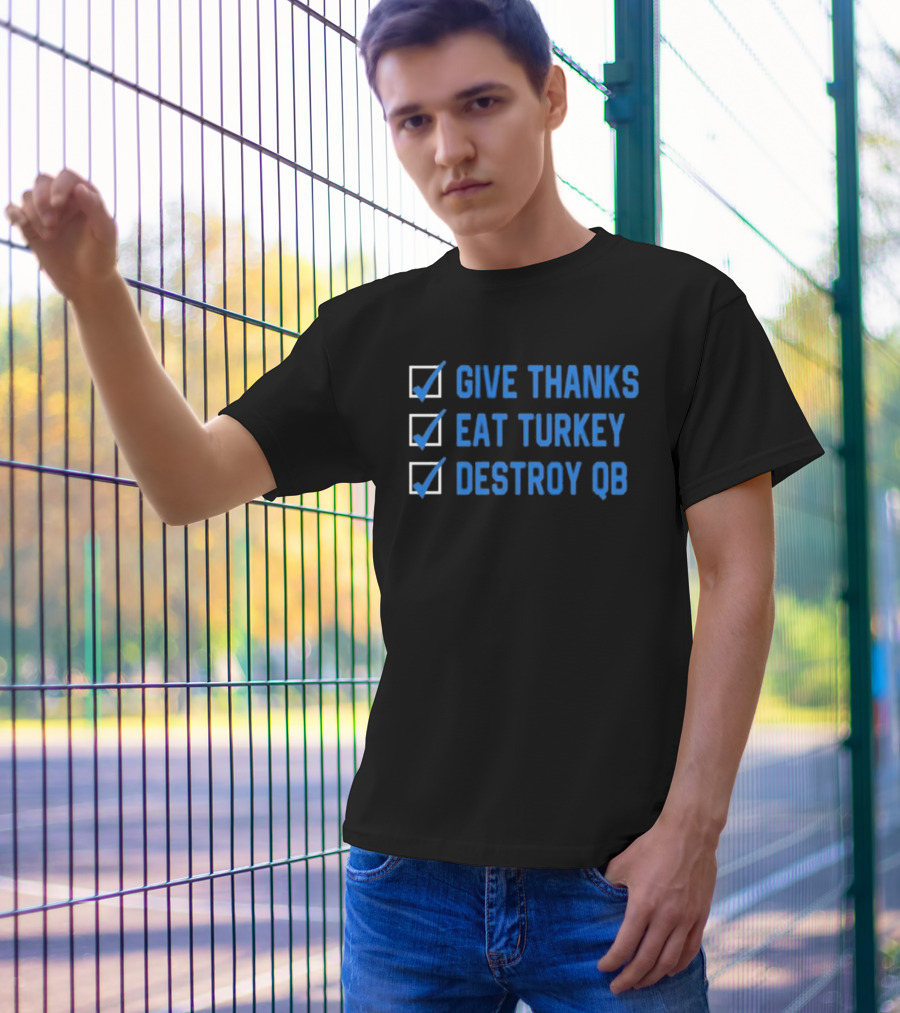 Mama DJ Reader Checklist Give Thanks Eat Turkey Destroy QB T-Shirt