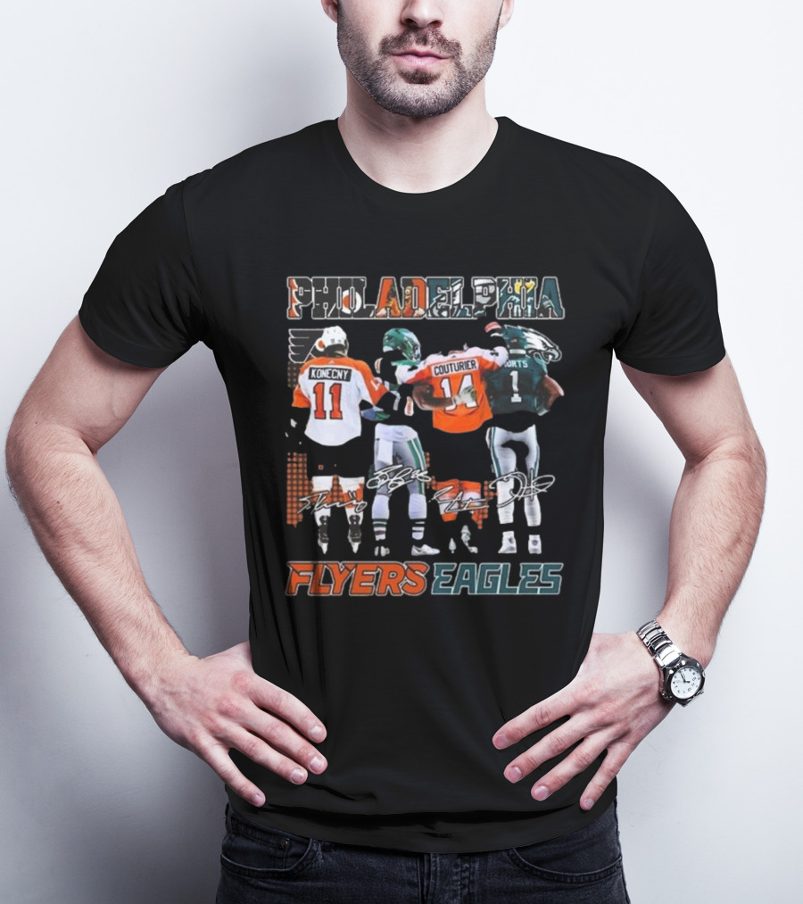Philadelphia Flyers Eagles Konecny Couturier Hurts Signatures T-Shirt