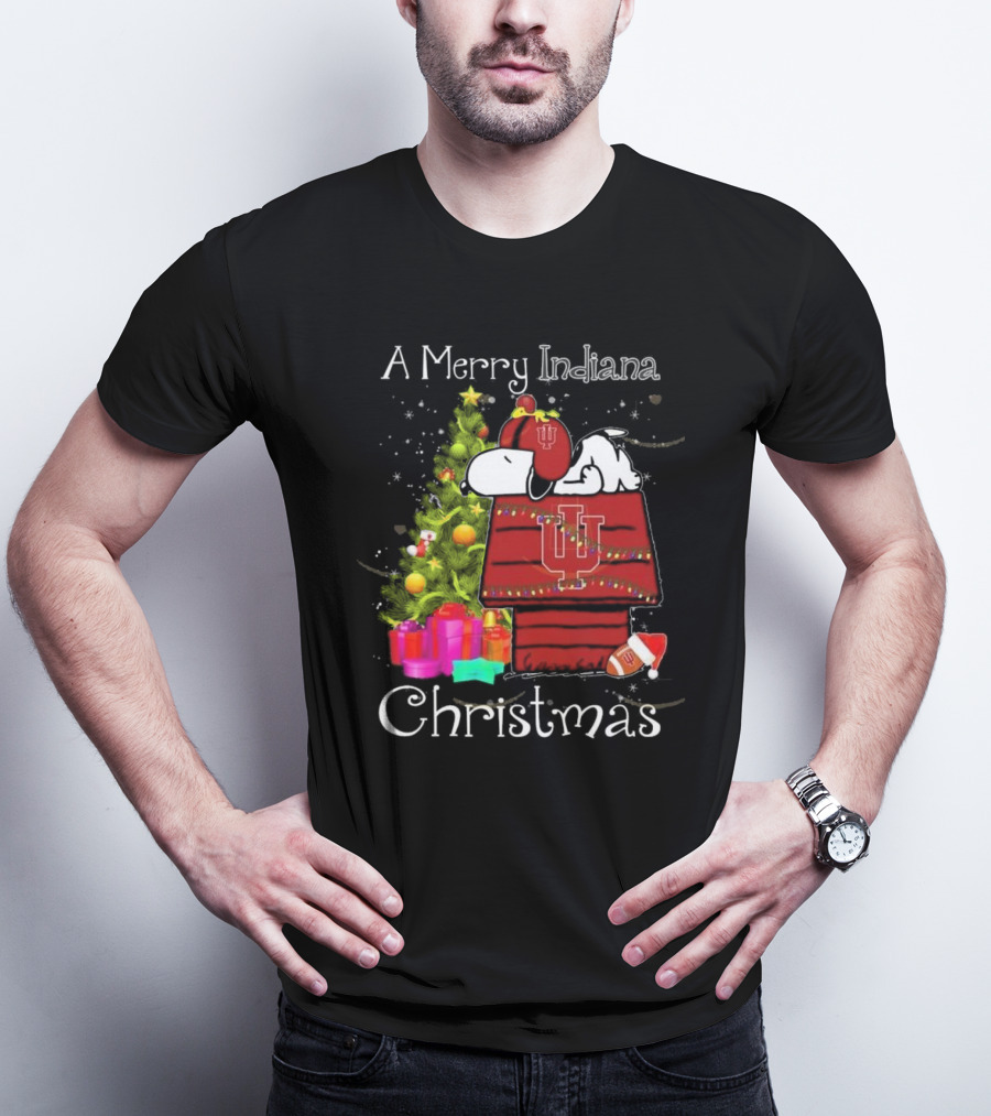A Merry Indiana Hoosiers Christmas With Snoopy And Woodstock T-Shirt