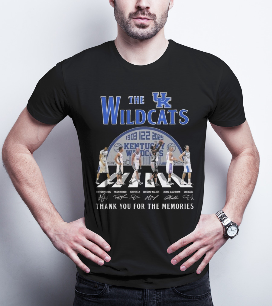The Kentucky Wildcats 1903-2025 Signatures Thank You For The Memories Anthony Davis Rajon Rondo Tony Delk Antoine Walker Jamal Mashburn Dan Issel T-Shirt