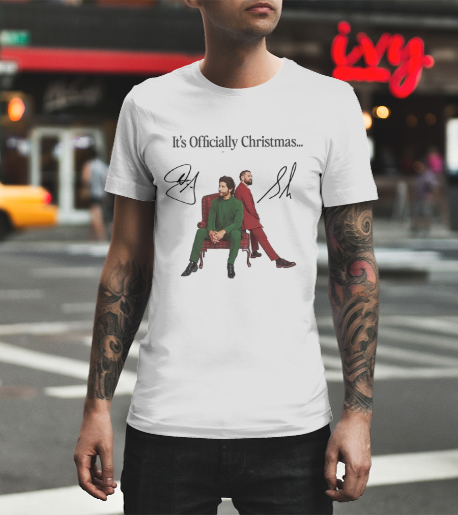 Dan And Shay It's Officially Christmas Signatures Plaid Chair Suits T-Shirt