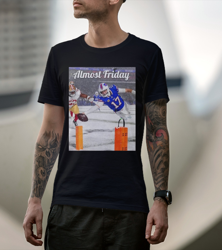 Almost Friday Josh Allen Diving Touchdown Snow Football T-Shirt