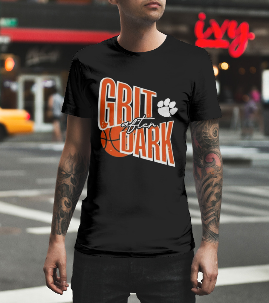 Clemson Grit After Dark Basketball And Paw Prints T-Shirt