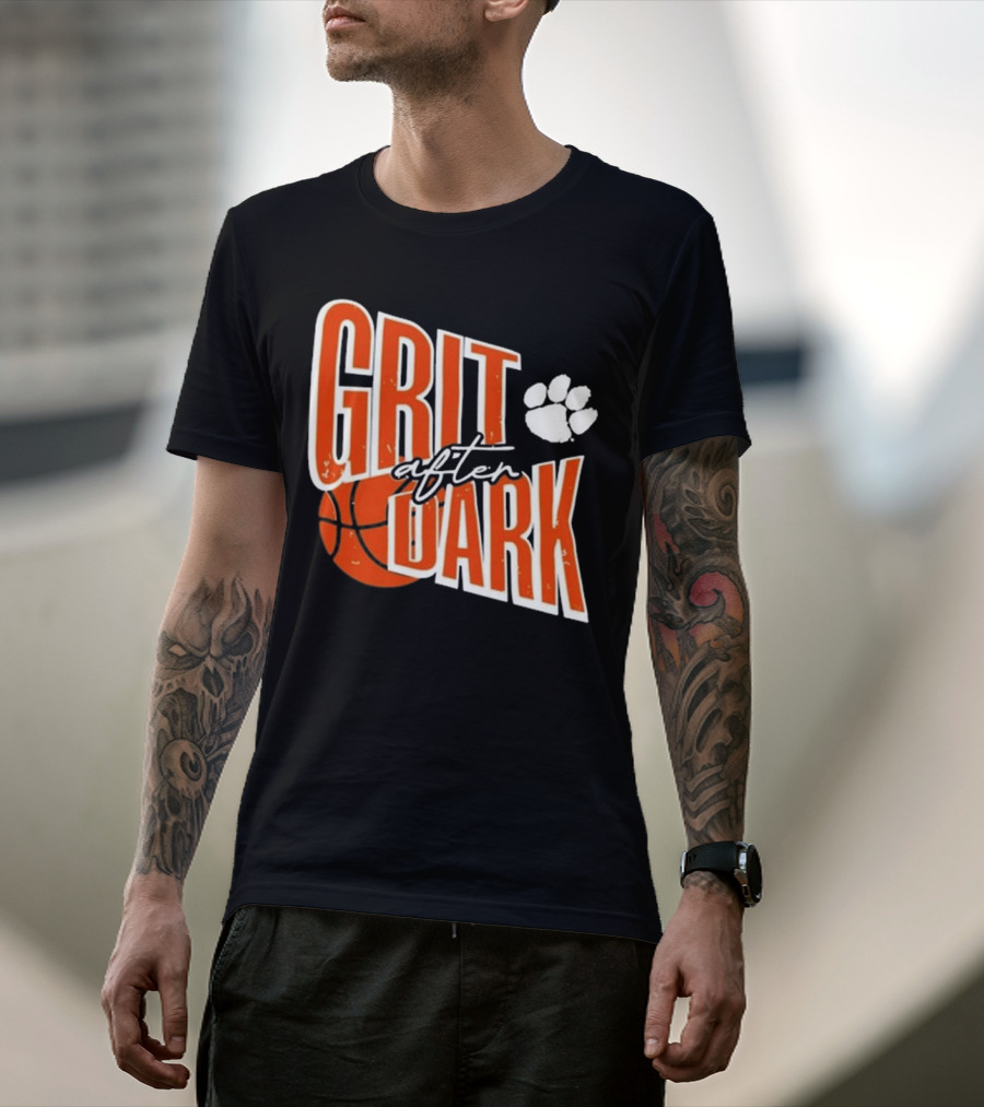 Clemson Grit After Dark Basketball And Paw Prints T-Shirt