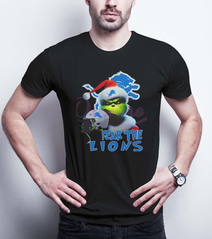 Santa Grinch Fear The Lions Detroit Lions T-Shirt