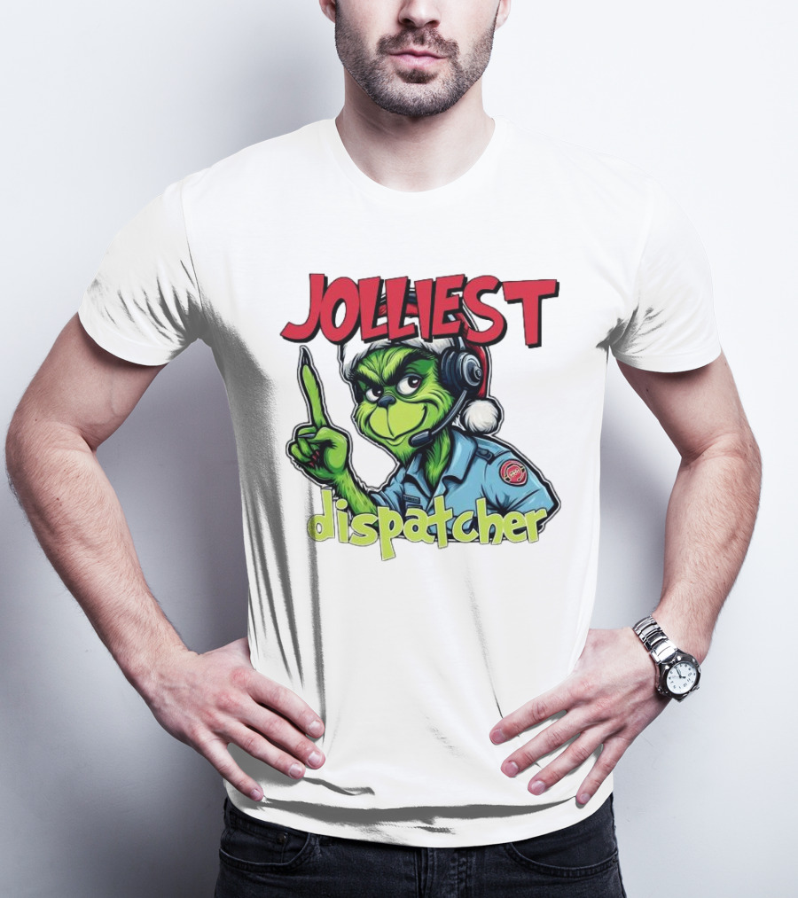 The Grinch Jolliest Dispatcher Christmas Holiday Fun T-Shirt