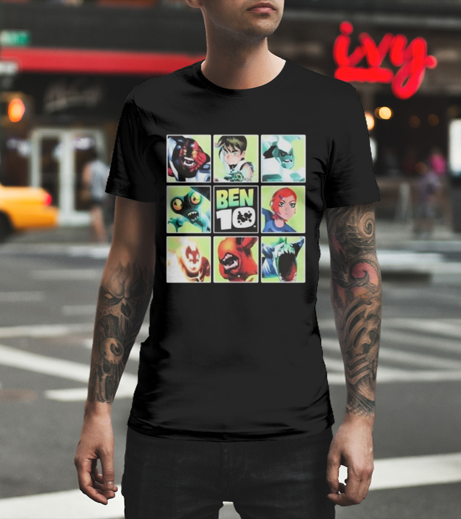 Ben 10 Alien Characters Panels Featuring Ben Gwen And Iconic Aliens T-Shirt