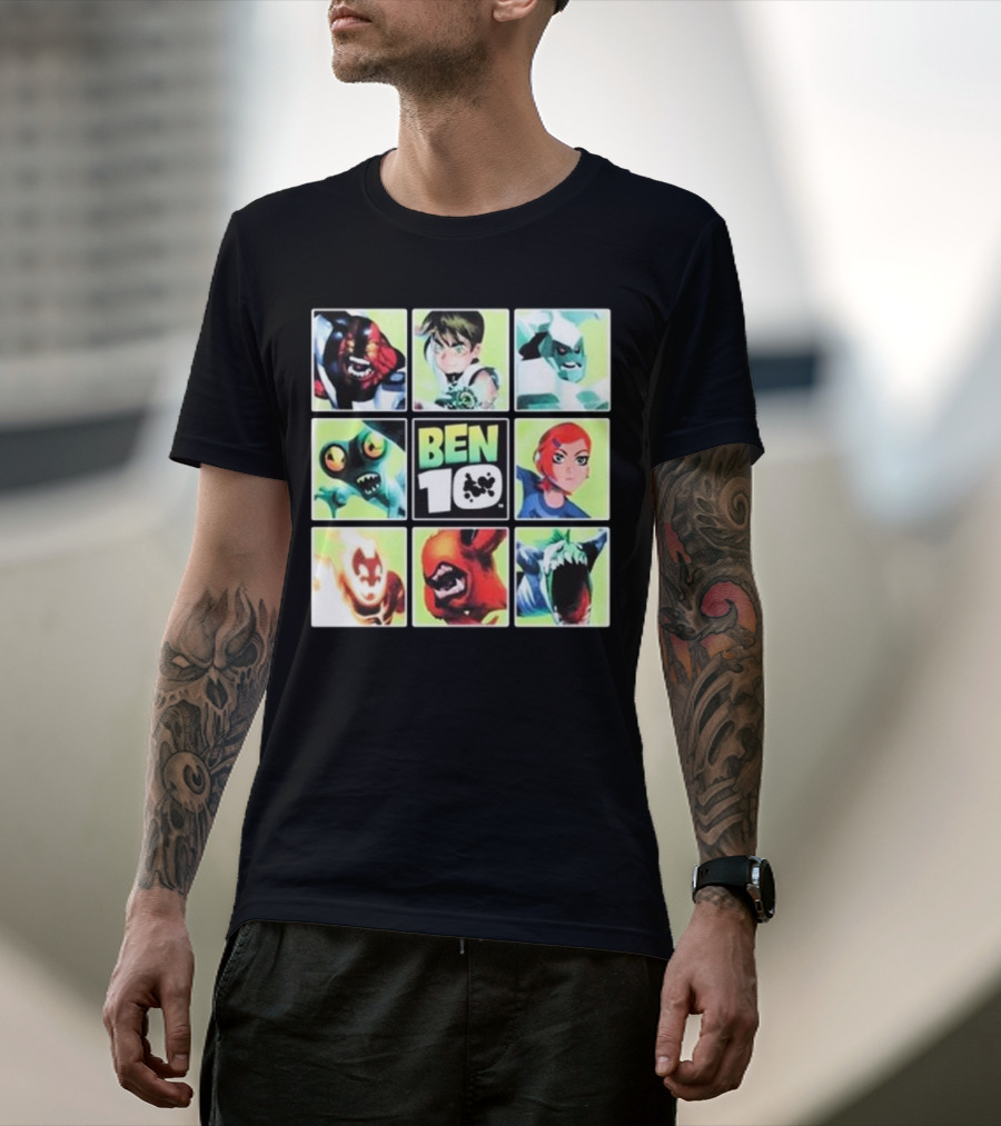 Ben 10 Alien Characters Panels Featuring Ben Gwen And Iconic Aliens T-Shirt