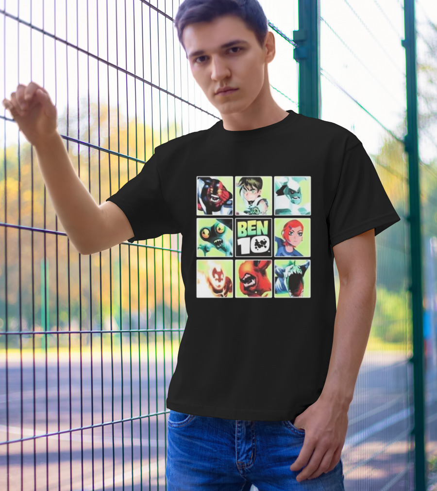 Ben 10 Alien Characters Panels Featuring Ben Gwen And Iconic Aliens T-Shirt