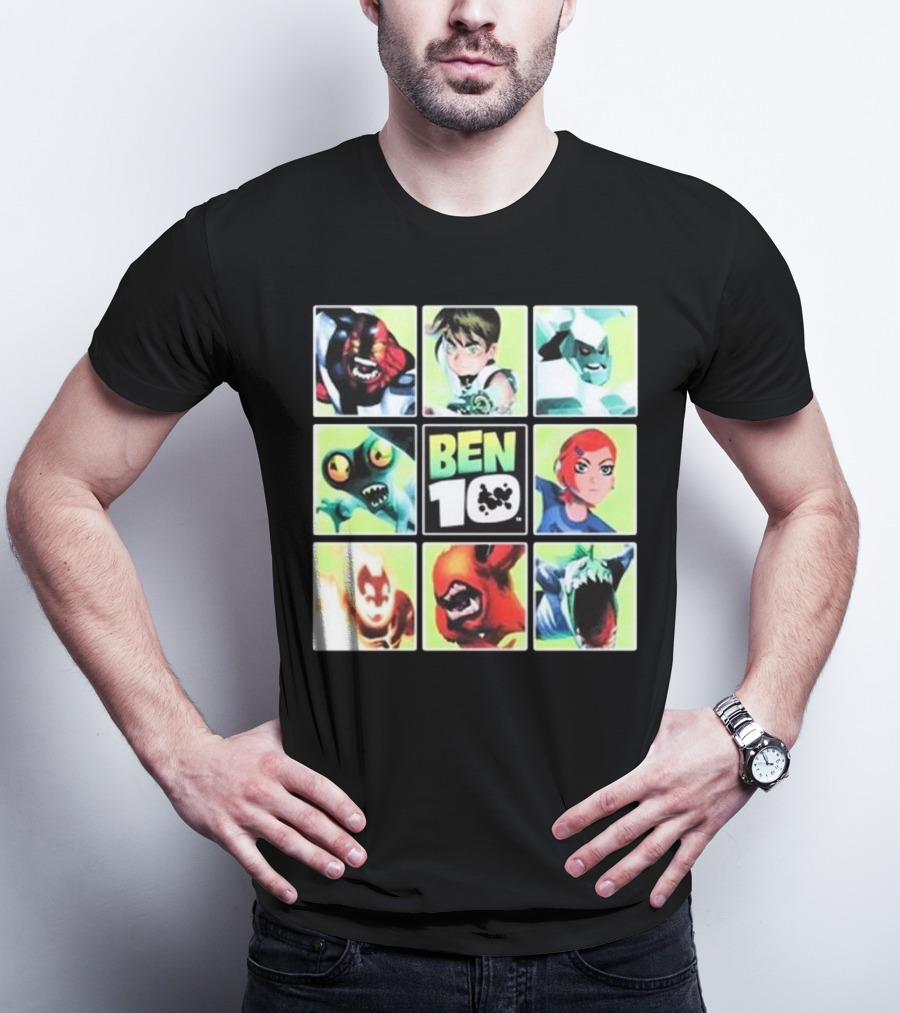 Ben 10 Alien Characters Panels Featuring Ben Gwen And Iconic Aliens T-Shirt