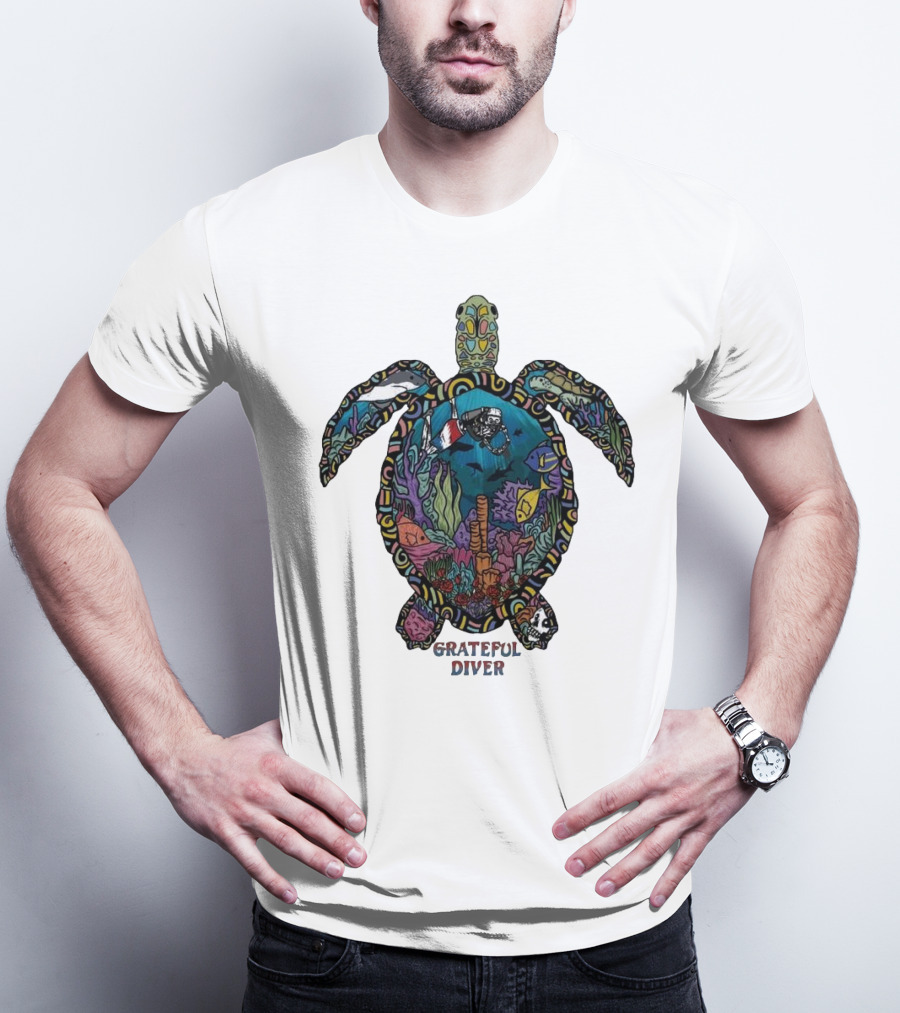 Grateful Diver Psychedelic Turtle Underwater Exploration UV T-Shirt