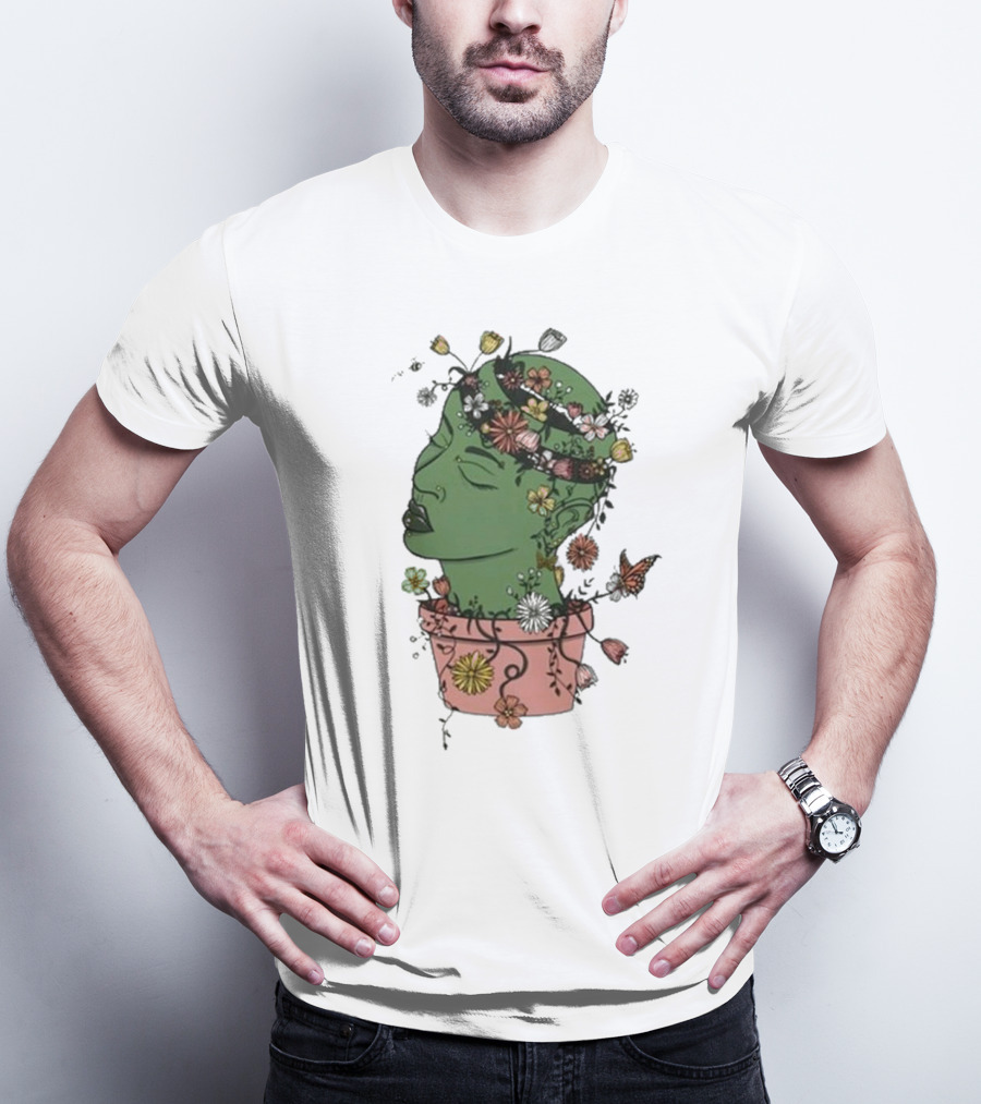 Outgrow Yourself Botanical Head With Flowers And Butterflies T-Shirt