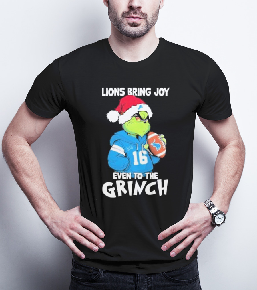 Detroit Lions Bring Joy Even To The Grinch Christmas Santa Football T-Shirt