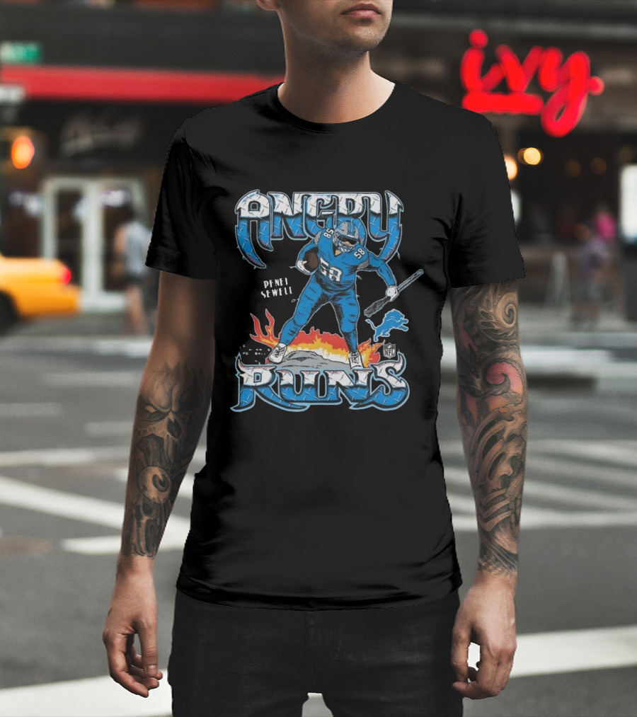 Penei Sewell Detroit Lions Angry Runs NFL Player 58 T-Shirt