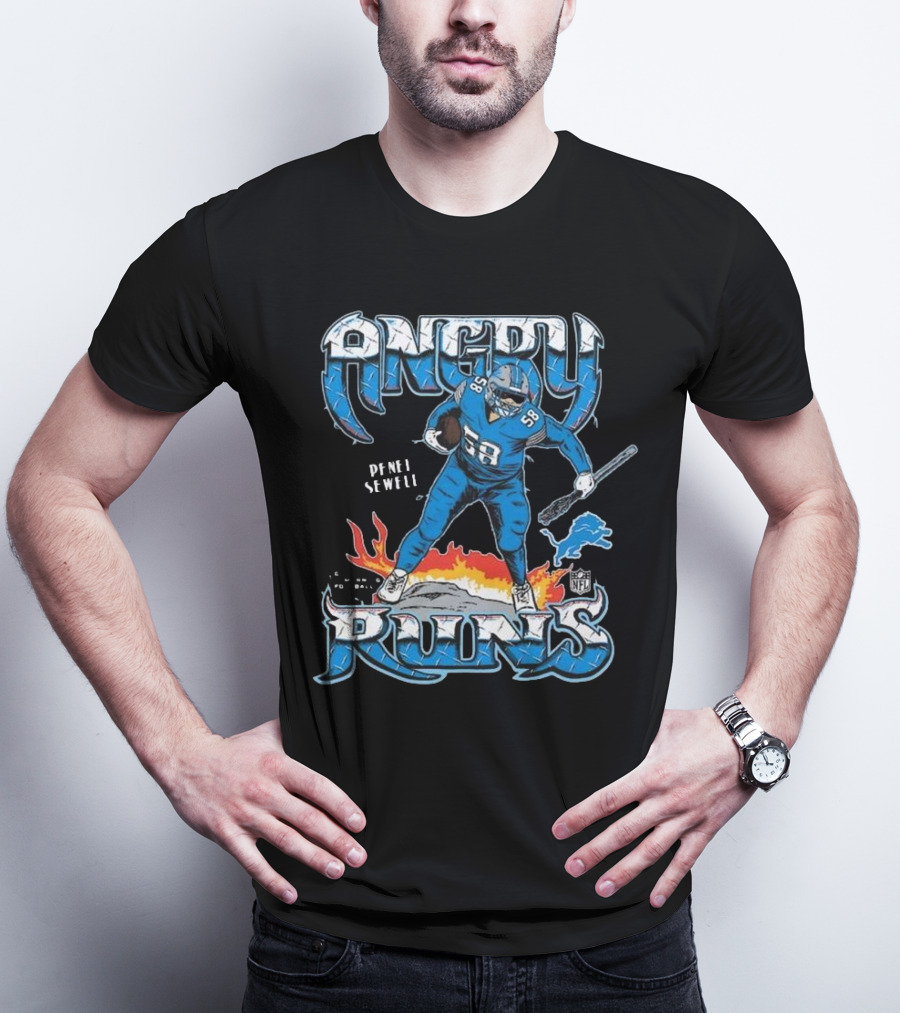 Penei Sewell Detroit Lions Angry Runs NFL Player 58 T-Shirt