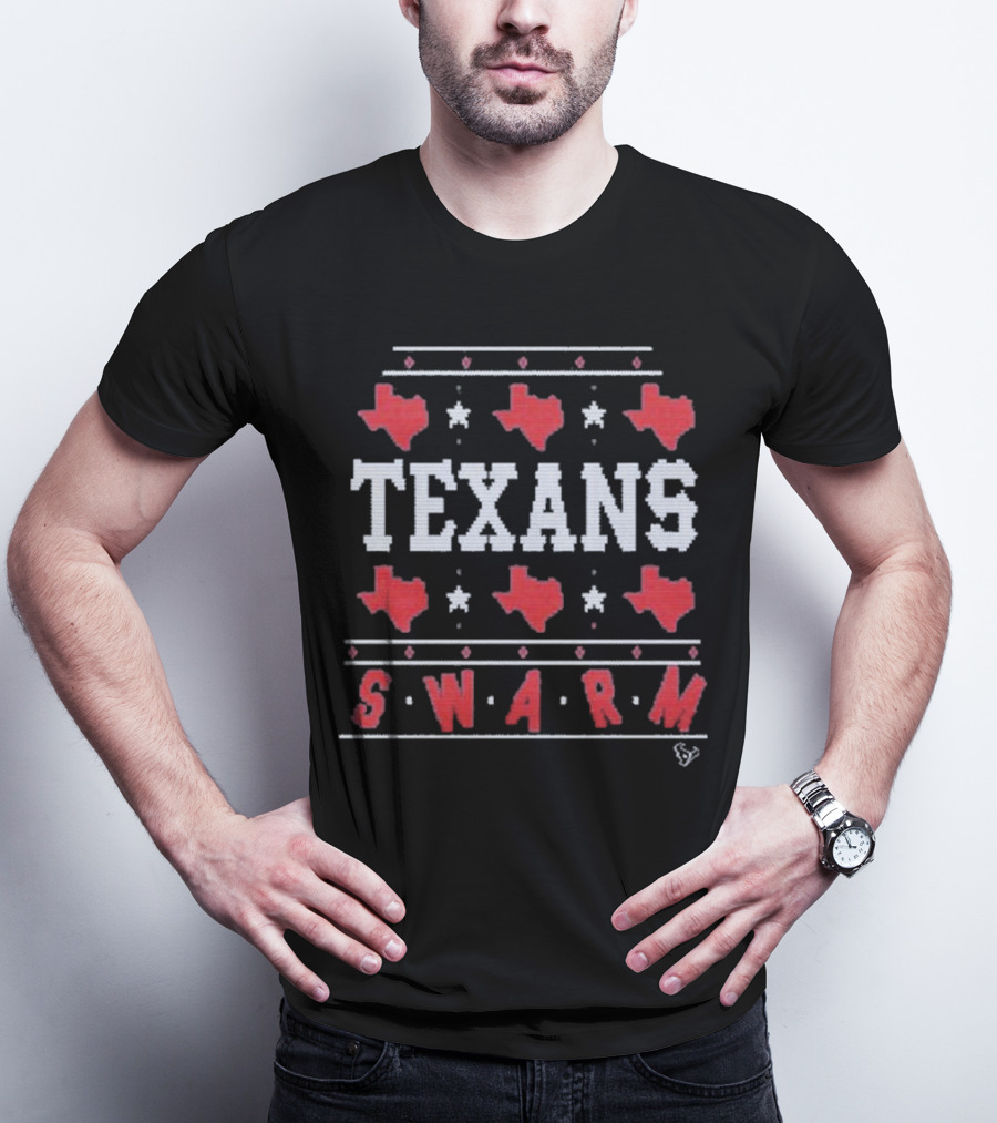 Texans Swarm Holiday Ugly Christmas Sweater Texas Map T-Shirt