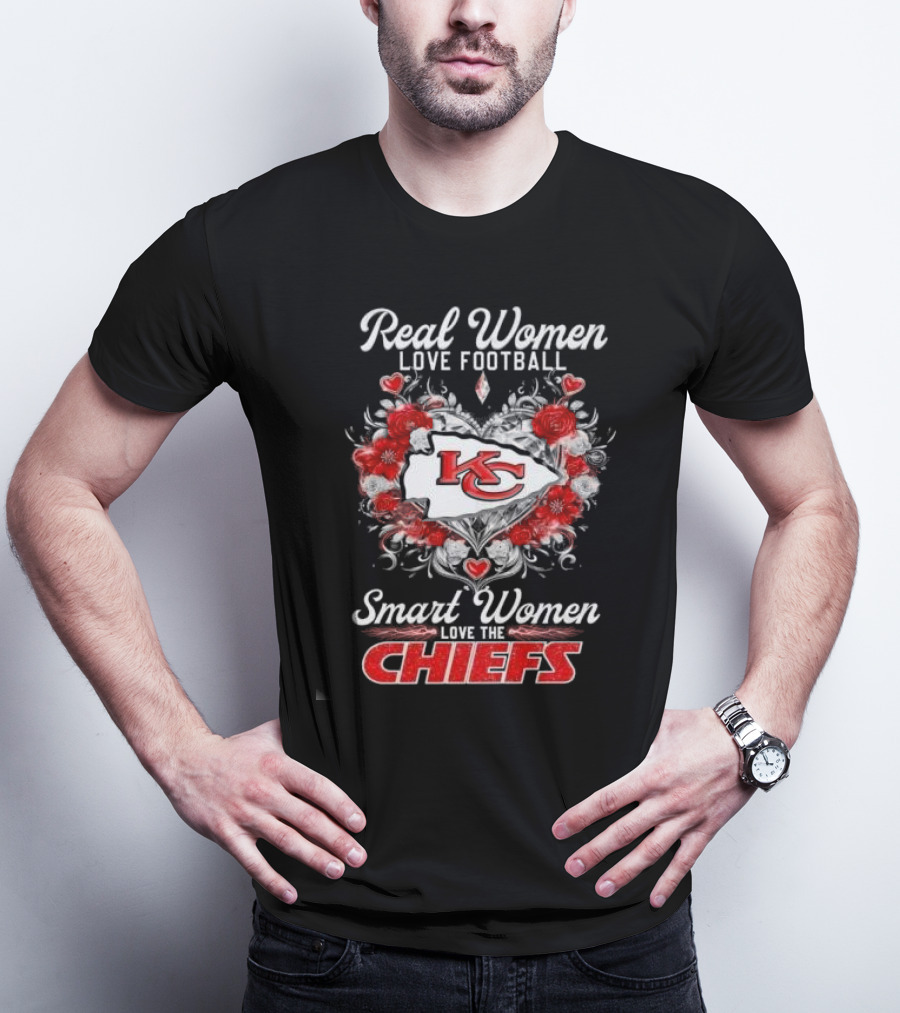 Real Women Love Football Smart Women Love The Chiefs KC Flower Heart T-Shirt
