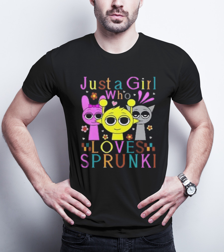 Just A Girl Who Loves Sprunki With Cute Cartoon Characters T-Shirt