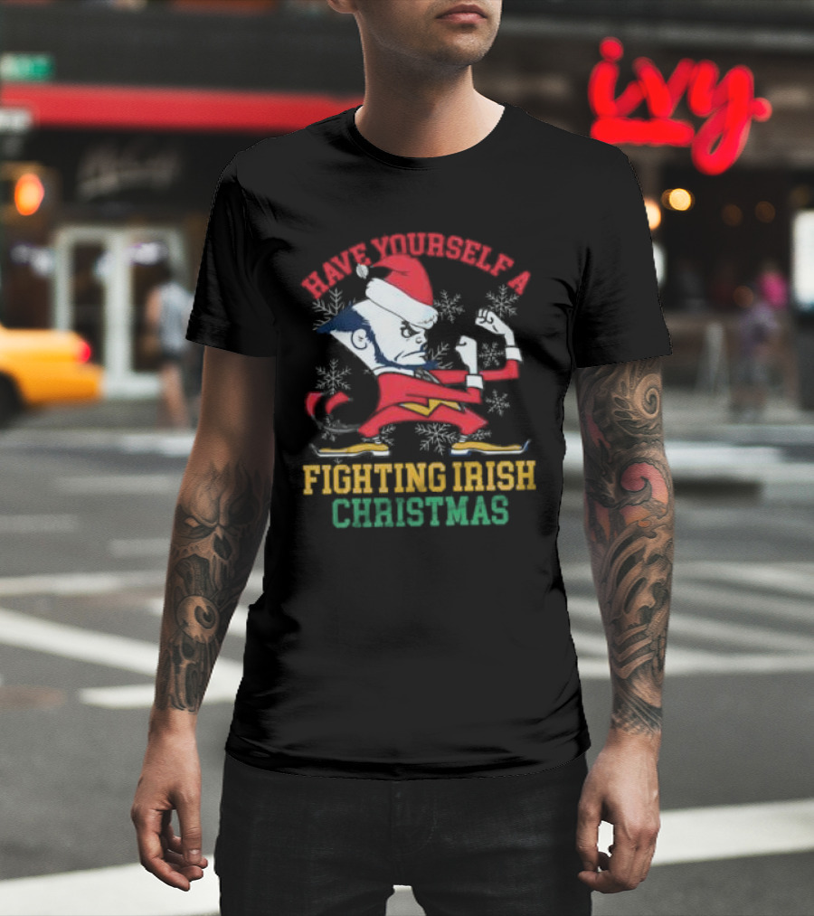 Have Yourself A Fighting Irish Christmas Notre Dame Xmas T-Shirt