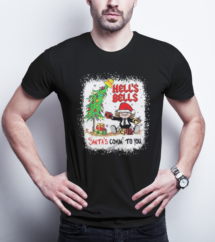 Hell’s Bells Santa’s Comin' To You Christmas Tree Presents ACDC Santa Hat T-Shirt
