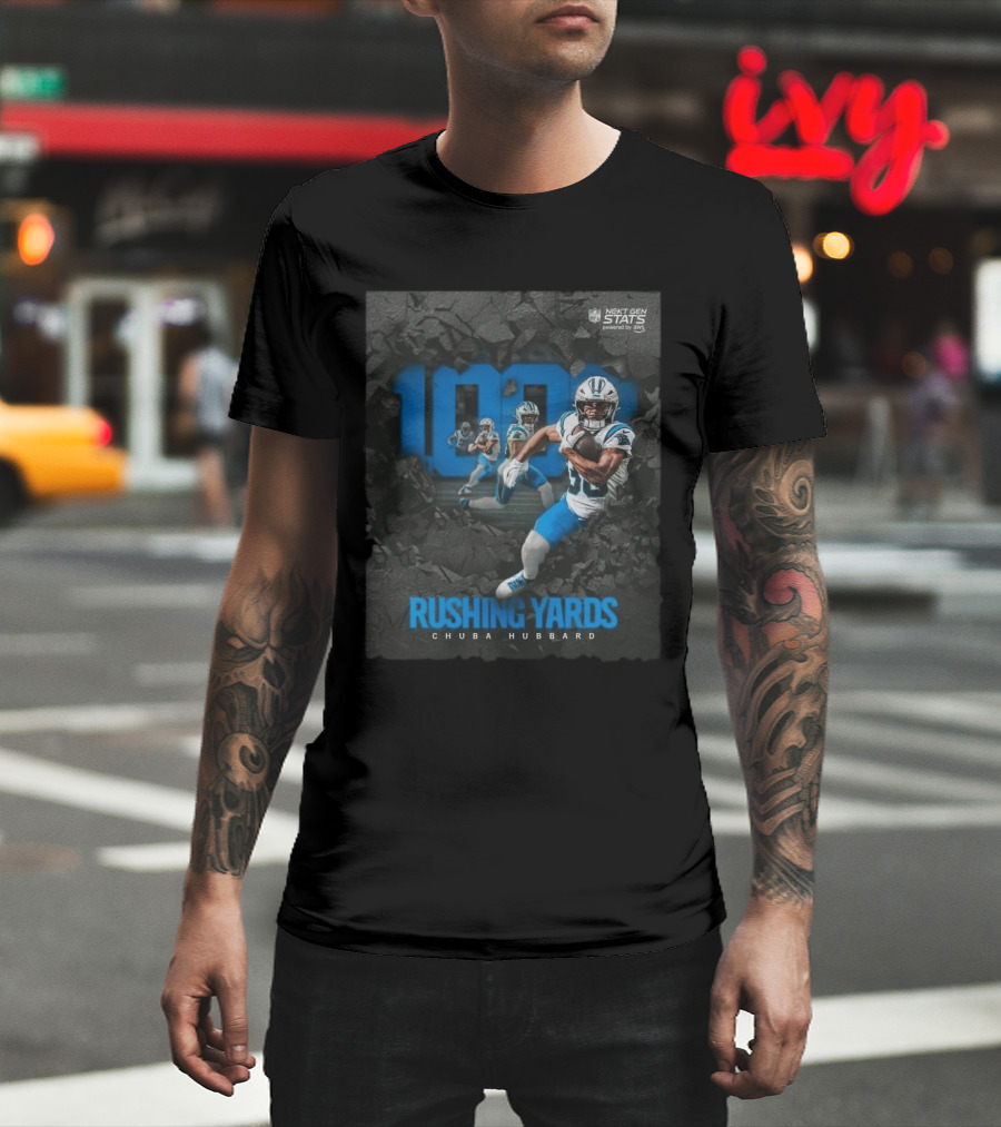Carolina Panthers 1000 Rushing Yards Chuba Hubbard Next Gen Stats T-Shirt