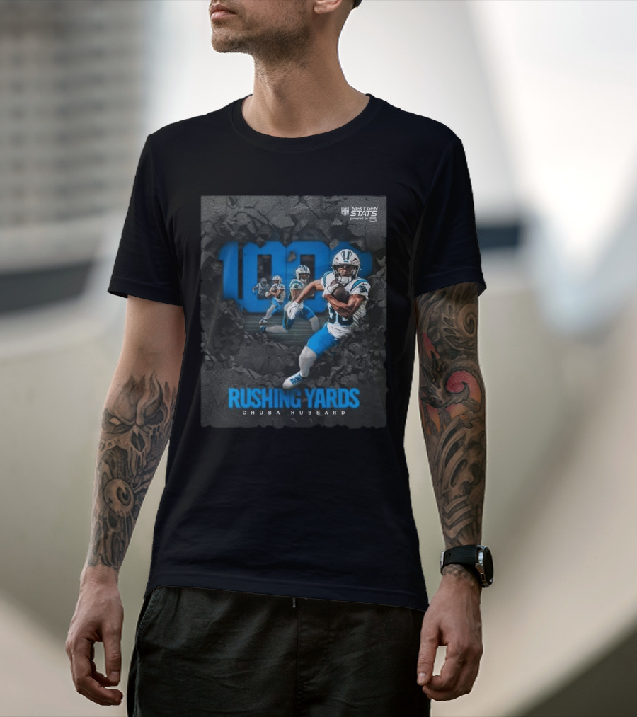 Carolina Panthers 1000 Rushing Yards Chuba Hubbard Next Gen Stats T-Shirt