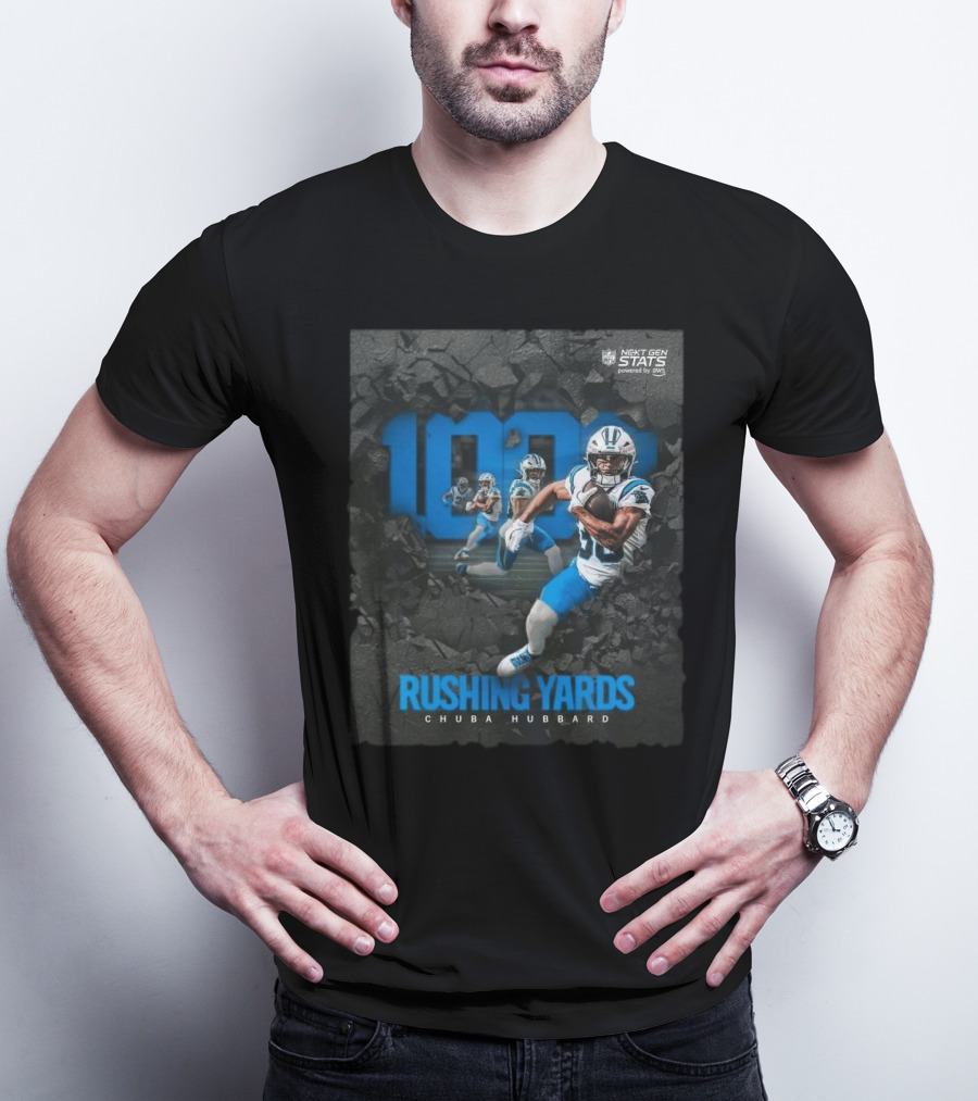 Carolina Panthers 1000 Rushing Yards Chuba Hubbard Next Gen Stats T-Shirt