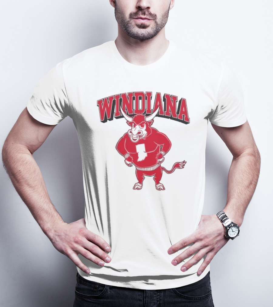 Windiana Hoosiers Mascot Bull With Indiana State Shape T-Shirt