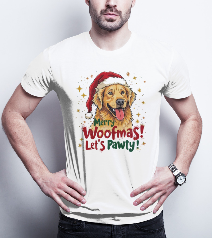 Merry Woofmas Let's Pawty Festive Dog Christmas T-Shirt