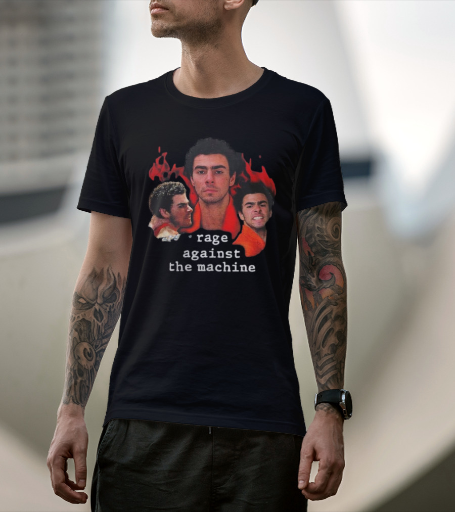 Luigi Mangione Rage Against The Machine Flames Trio Collage T-Shirt